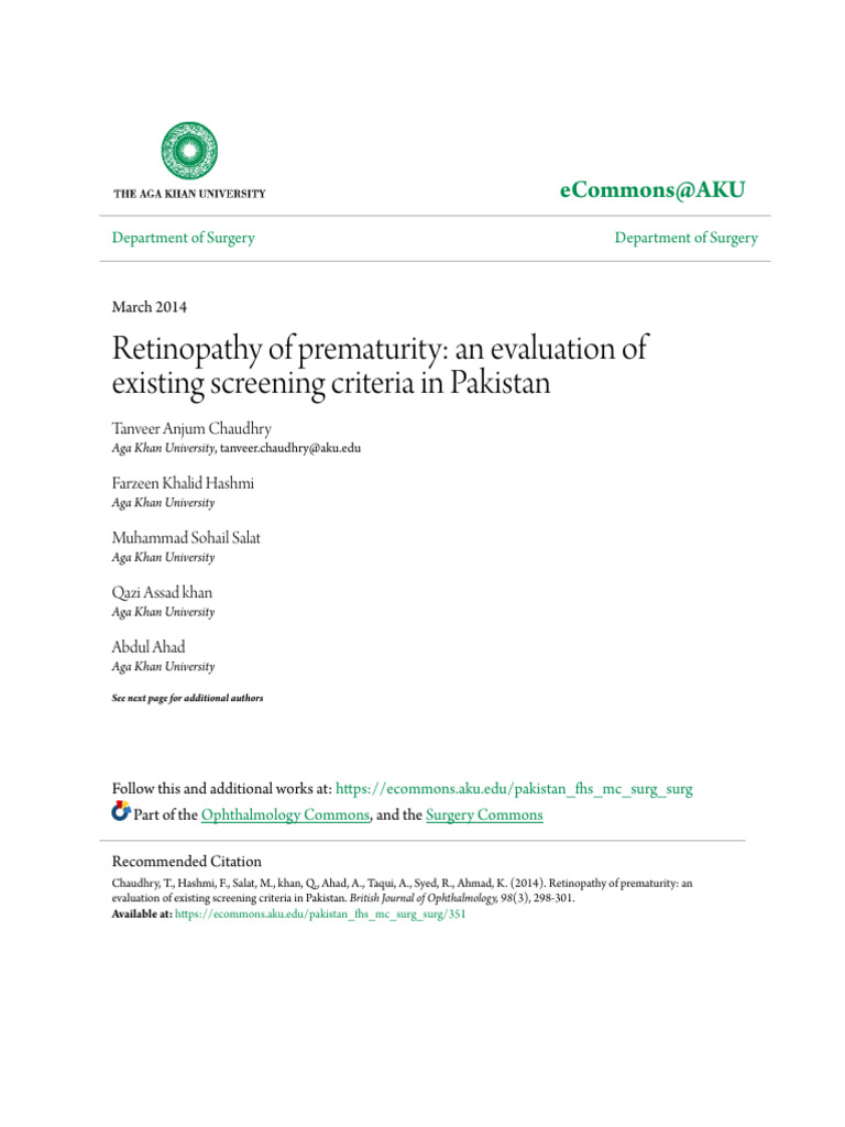 Retinopathy of Prematurity - An Evaluation of Existing Screening C ...