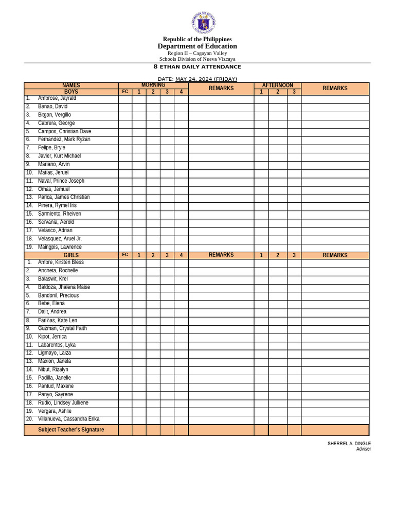 8 - Ethan Daily Attendance | PDF