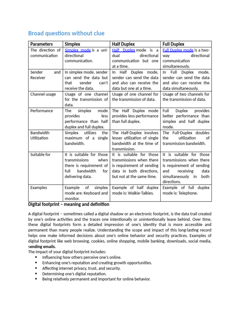Digital Technology Note Class 8 | PDF | Duplex (Telecommunications ...