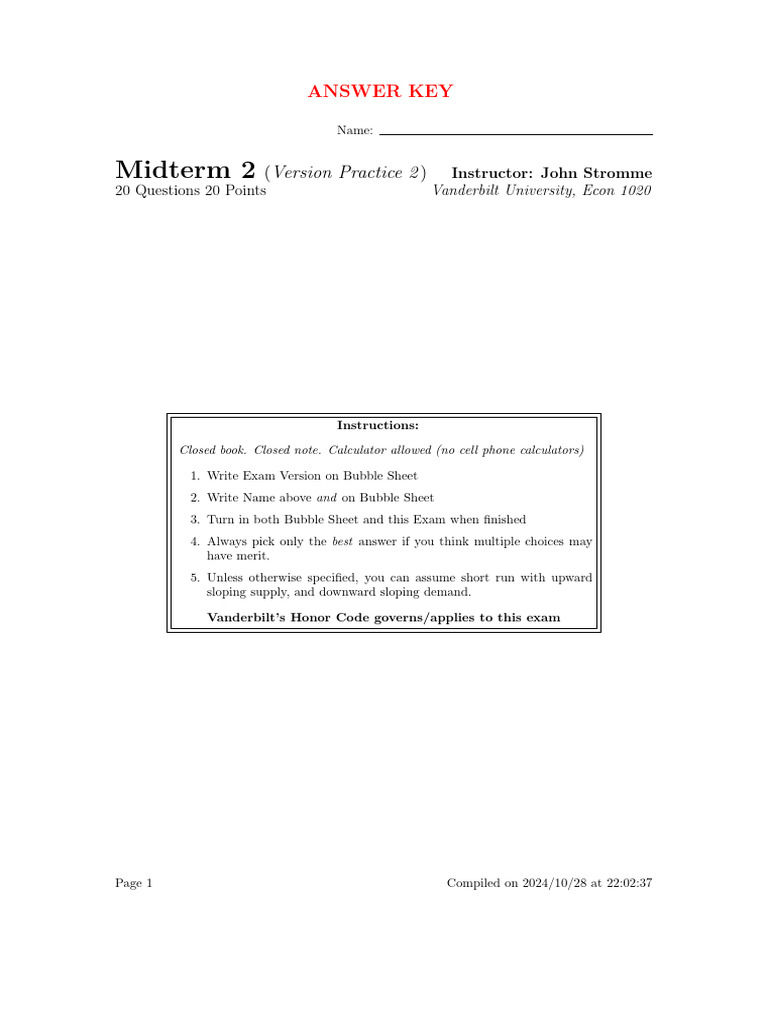 Midterm 2 Practice 2 AK | PDF | Marginal Cost | Average Cost