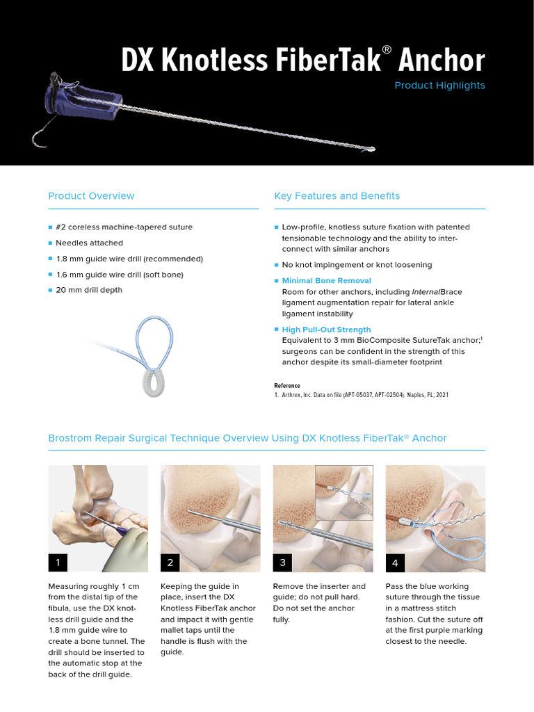 DX Knotless Fibertak Anchor | PDF | Surgical Suture | Medical Specialties