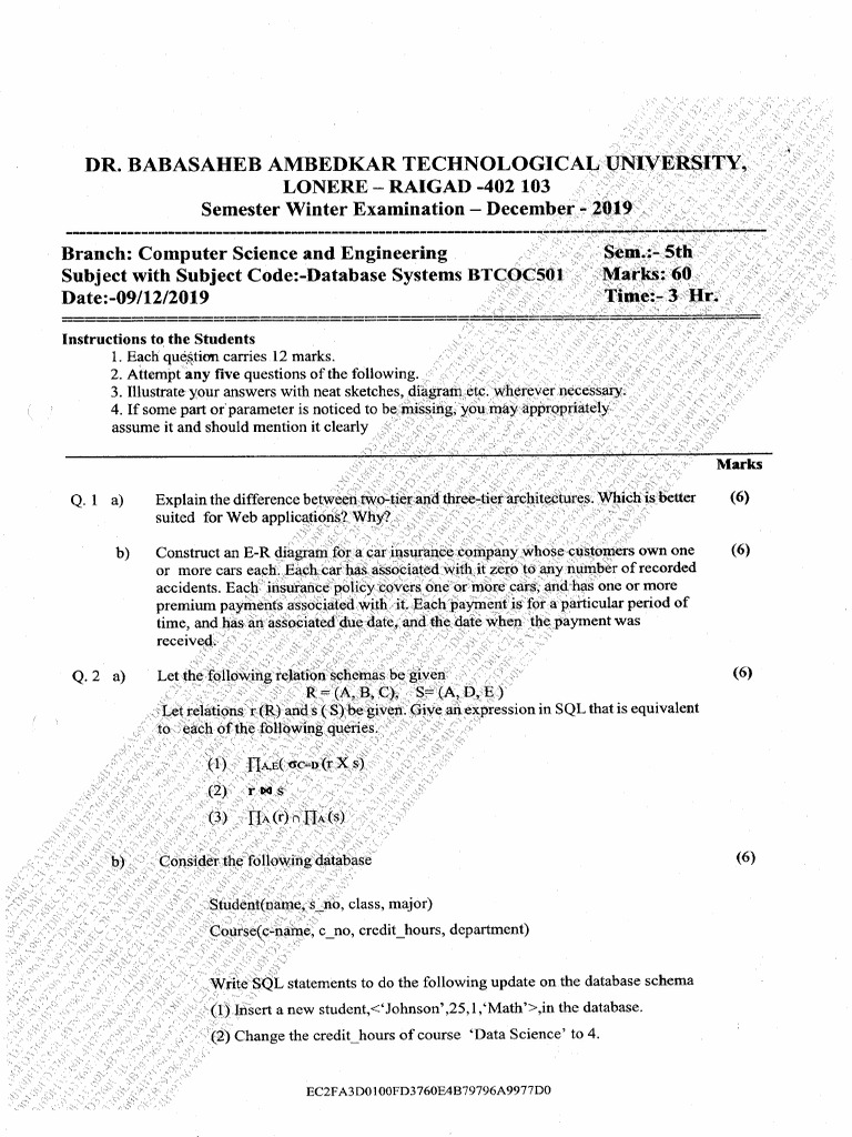 Database Management ALL PYQ (Pran Tehare) | PDF | Relational Model | Databases