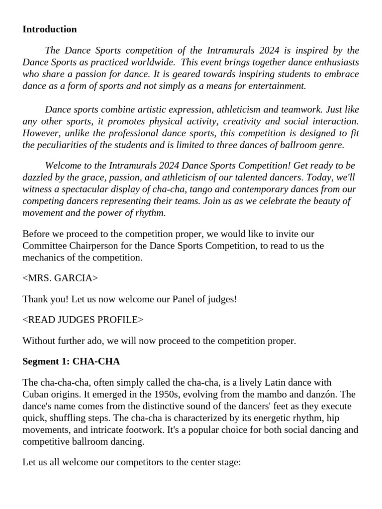 Dance Sports Script | PDF | Dances | Social Dance