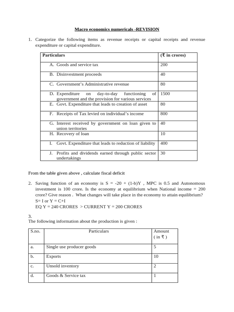 Macroeconomics Numerical Problems and Solutions | PDF | Income | Taxes