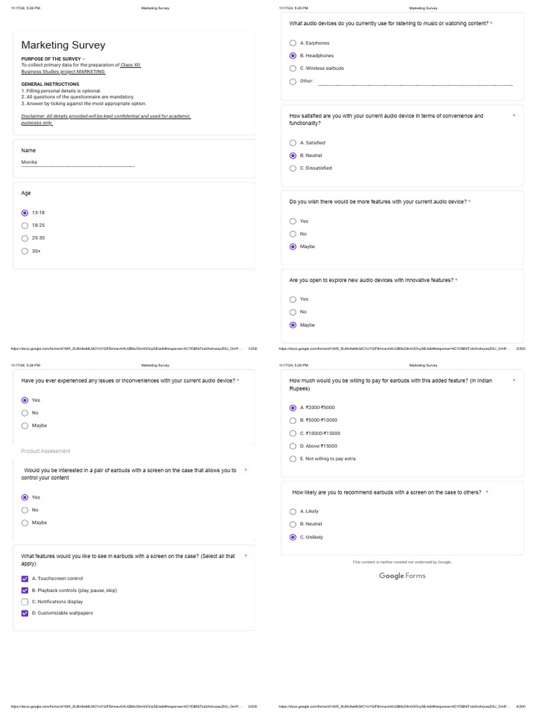 Marketing Survey_ Earbuds With Screen on Case - Google Forms | PDF ...