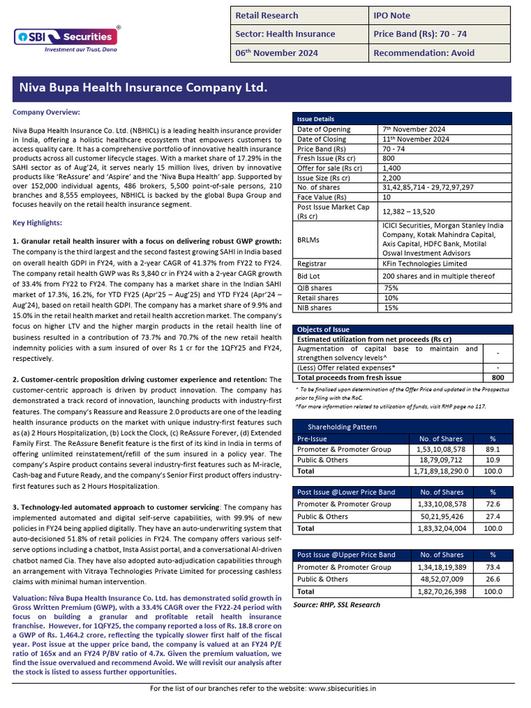 Niva Bupa Health Insurance Company Limited - IPO Note | PDF | Dividend ...