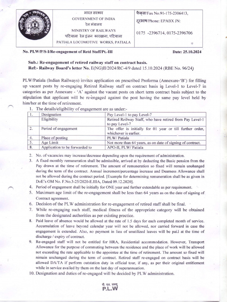 Notice Re-Engagement of Retired Staff | PDF