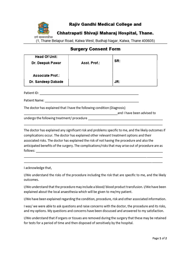 consent surgery 1 | PDF | Surgery | Patient