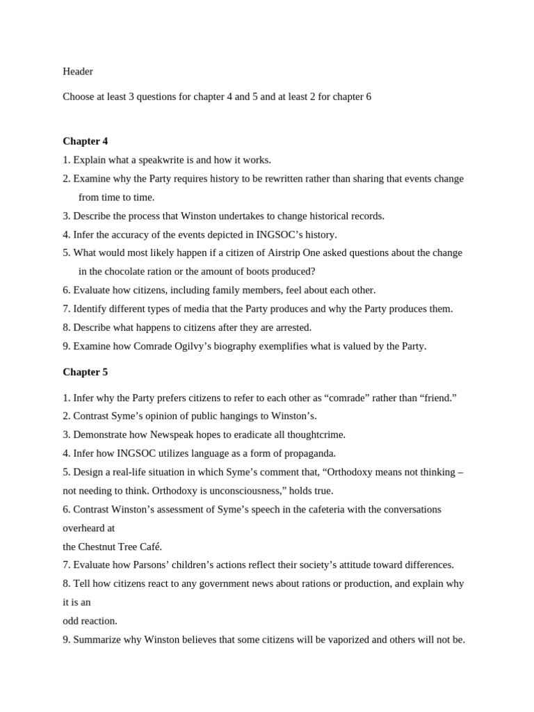 1984 Questions For Part 1 4-6 | PDF