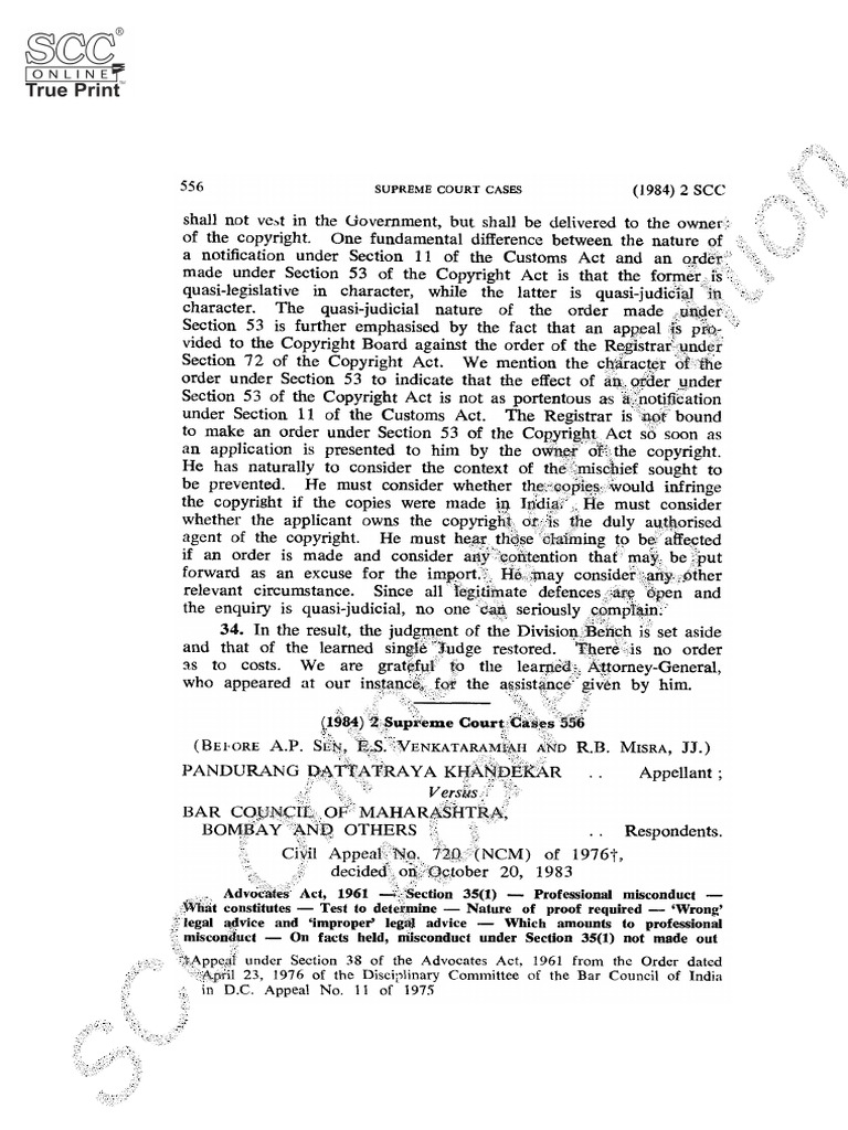 Khandekar vs. Bar Council Case Summary | PDF | Supreme Court Of The ...
