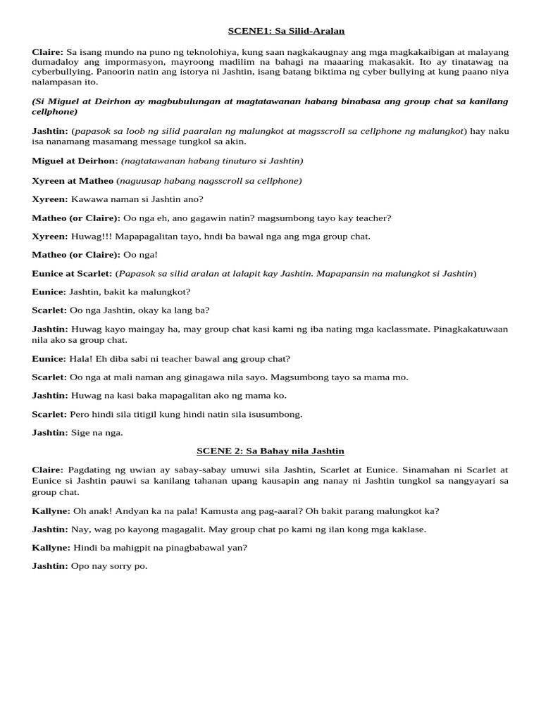 Isyu Sa Cyberbullying (Role-Play Script) | PDF