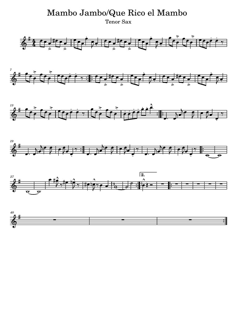 Mambo Jambo/Que Rico El Mambo: Tenor Sax | PDF