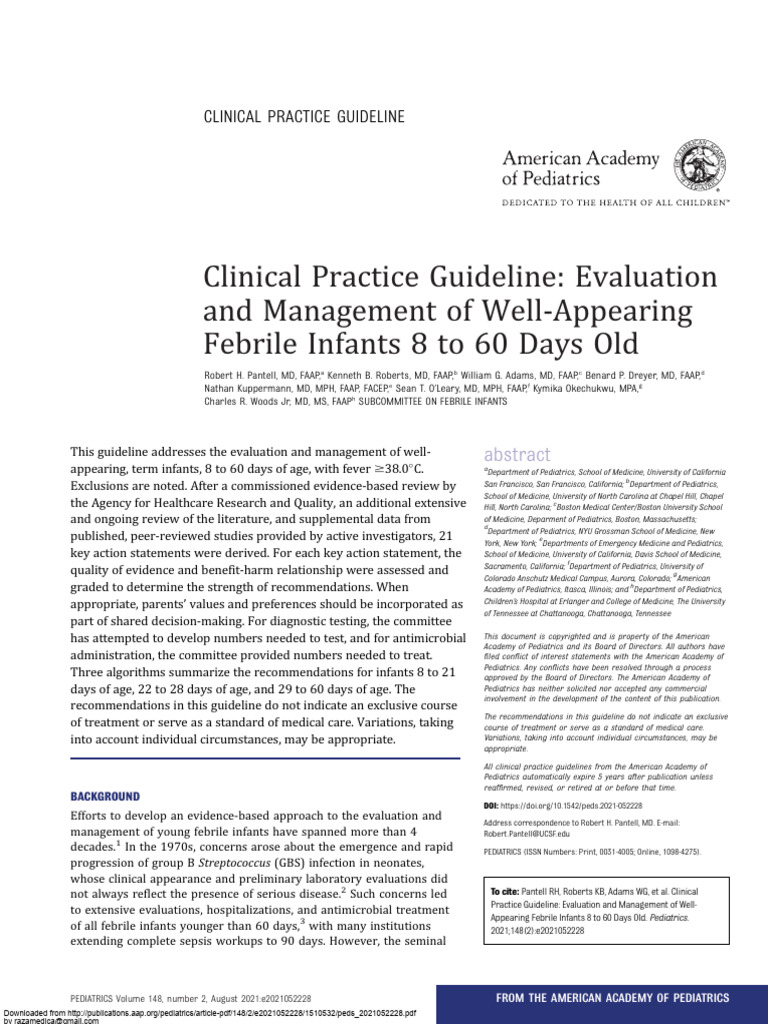 Evaluation and Management of Well-Appearing Febrile Infants 8 To 60 ...