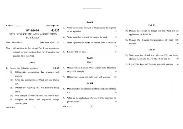 Dsa 2020 Kuk 3rd Sem Cse | PDF
