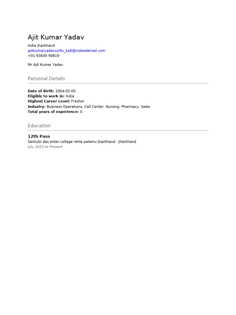 Resume Ajit Kumar Yadav | PDF