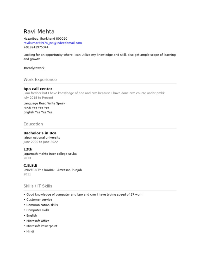 Resume Ravi Mehta | PDF