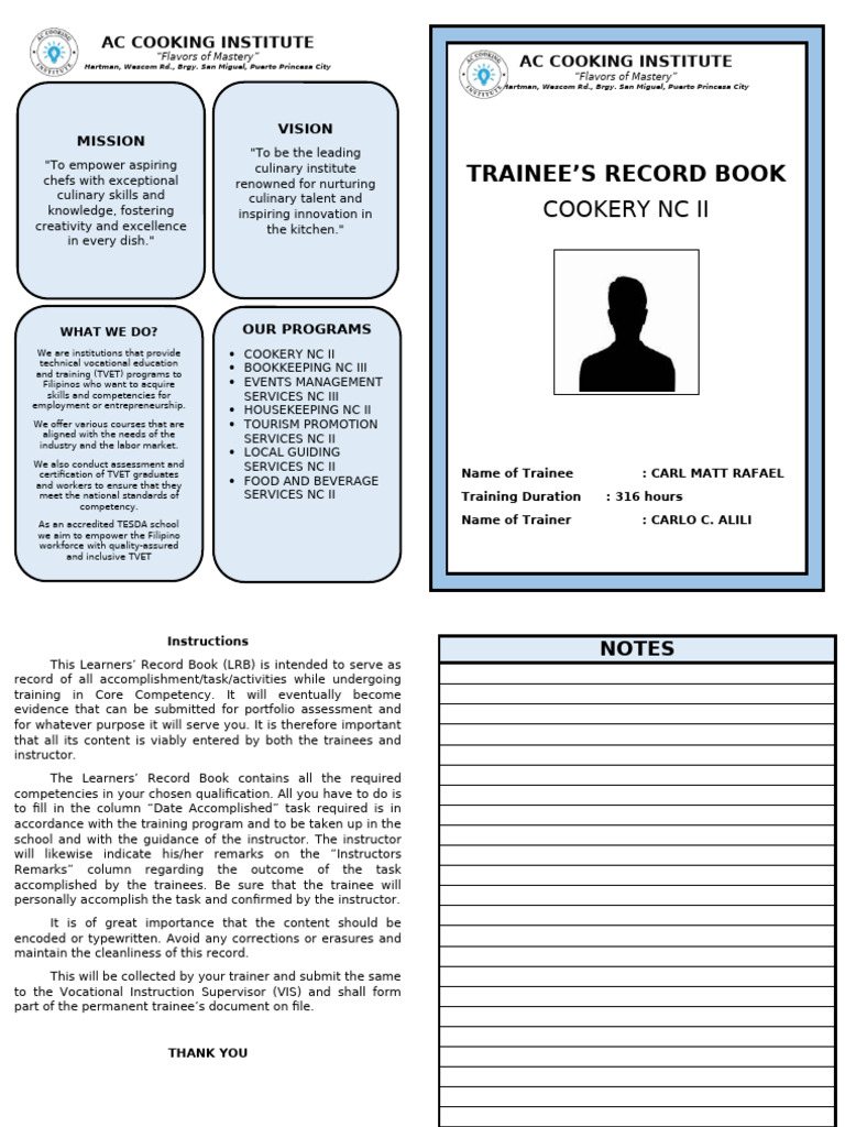 4.-Trainees-Record-Book-Template | PDF | Soup | Hors D'oeuvre