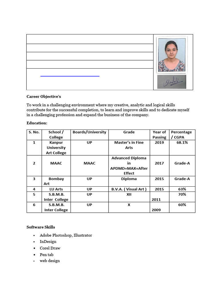 Shaifali Srivastava - Graphic Designer CV | PDF