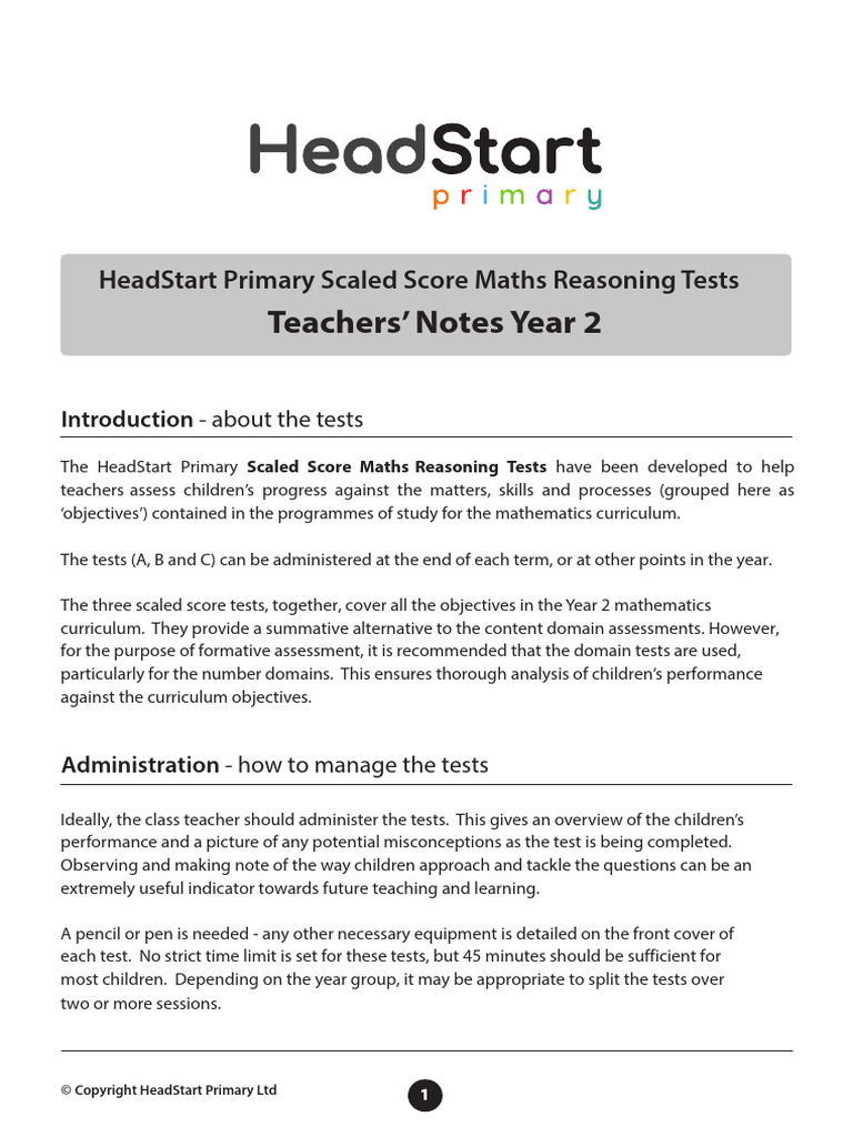5. Y2 Maths Reasoning Teachers' Notes & Test Admin | PDF | Educational ...