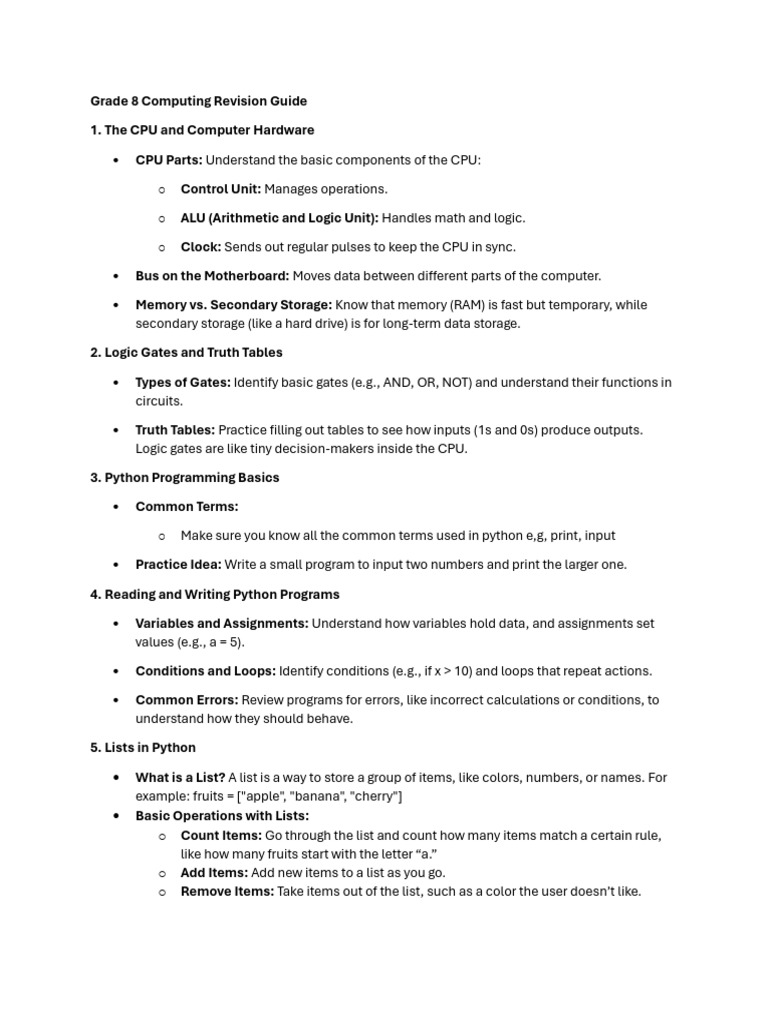 Grade 8 Computing Revision Guide | PDF