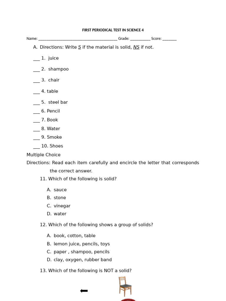 Science 4 First Periodical Test | PDF | Water | Solid