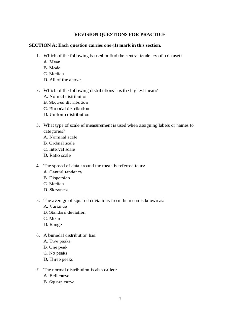 Revision Questions For Practice (STA2101) | PDF | Mean | Mode (Statistics)