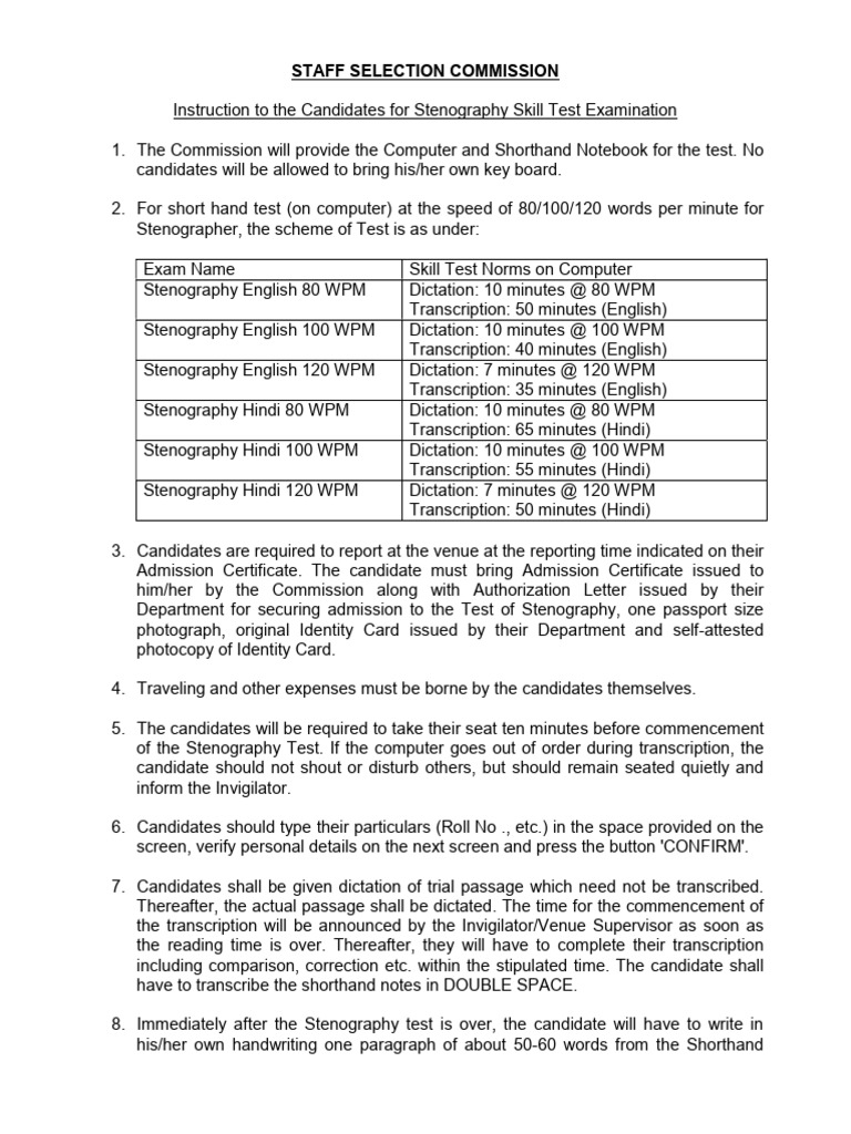 Annual Typing N Stenography Test 2023 Exam Instructions Stenography New ...