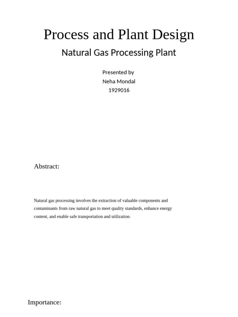Process and Plant Design: Natural Gas Processing Plant | PDF