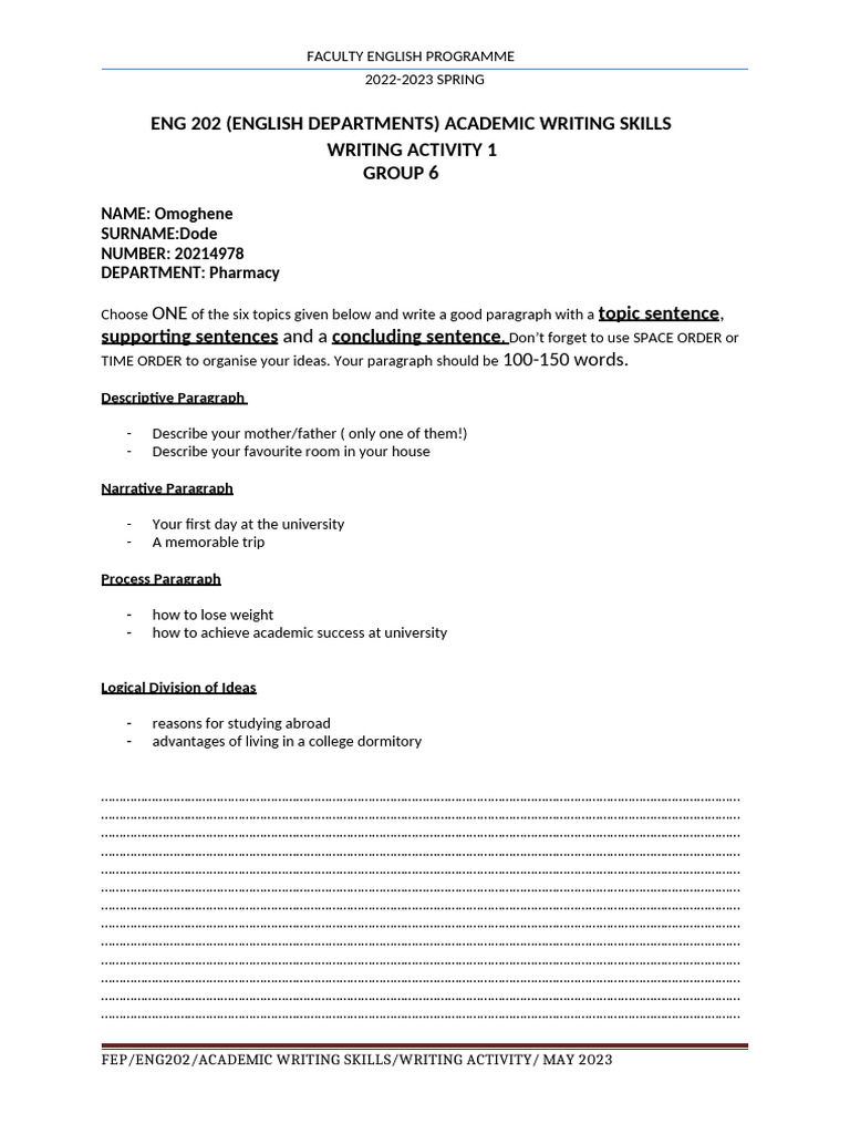 Writing Activity G6 | PDF