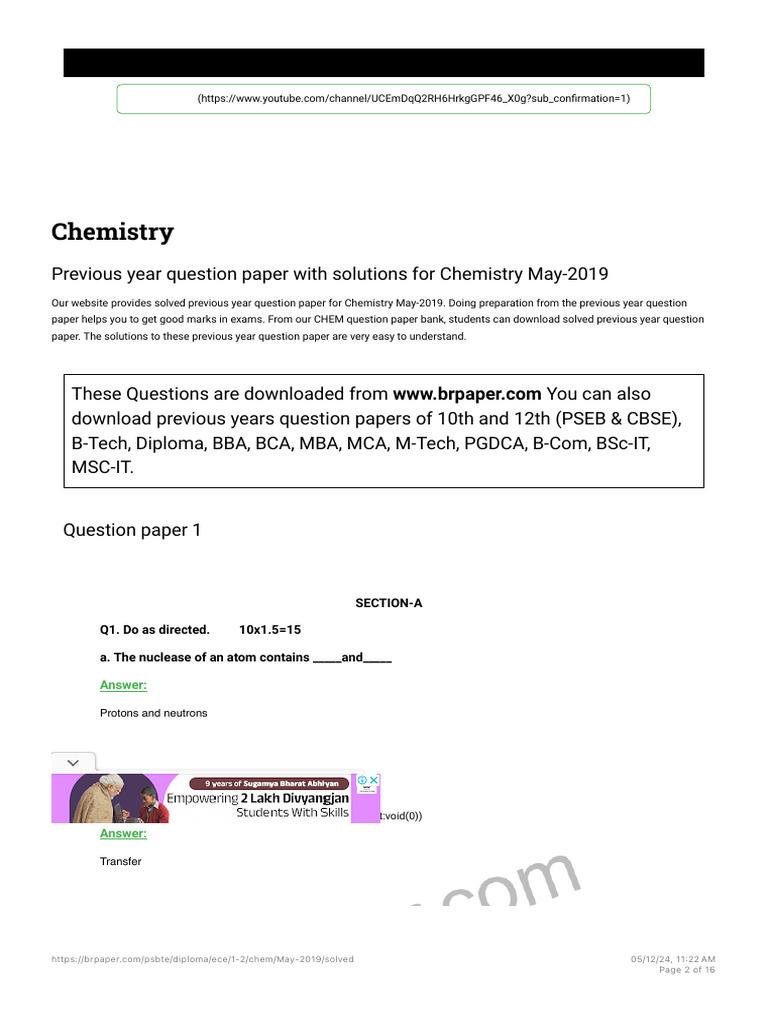 PSBTE DIPLOMA Electronics and Communication Engineering CHEM Solved ...