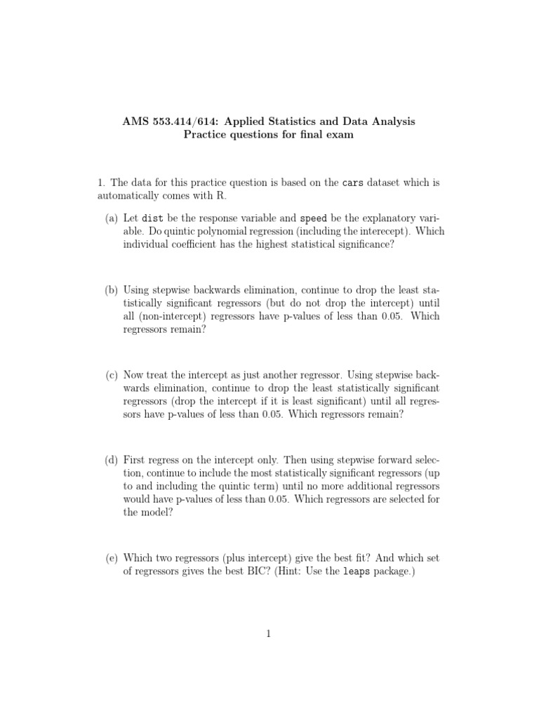 ApplStats Spring2022 Final Practice | PDF | Dependent And Independent Variables | Errors And ...