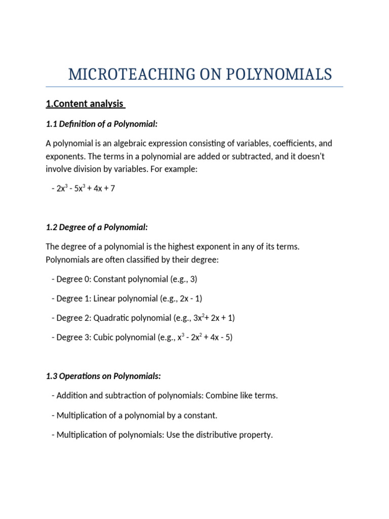 MICROTEACHING ON POLYNOMIALS SHASHIKANTA BEHERA B Ed M Ed Integrated | PDF | Polynomial ...