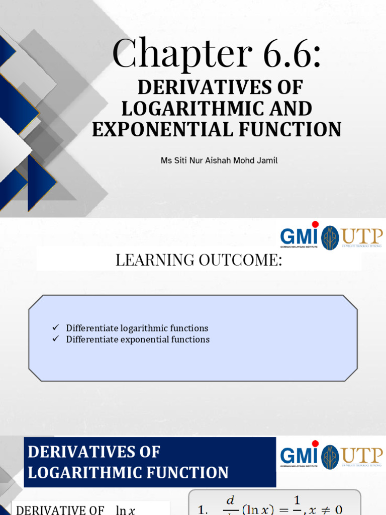 Chapter 6.6 Derivatives of Logarithmic and Exponential Function | PDF