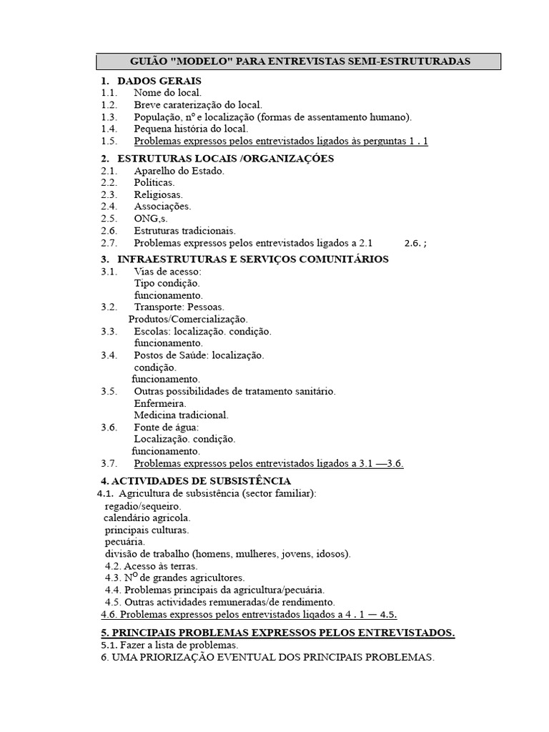 Guiao Modelo Oara Entrevista Semi Estruturadas | PDF