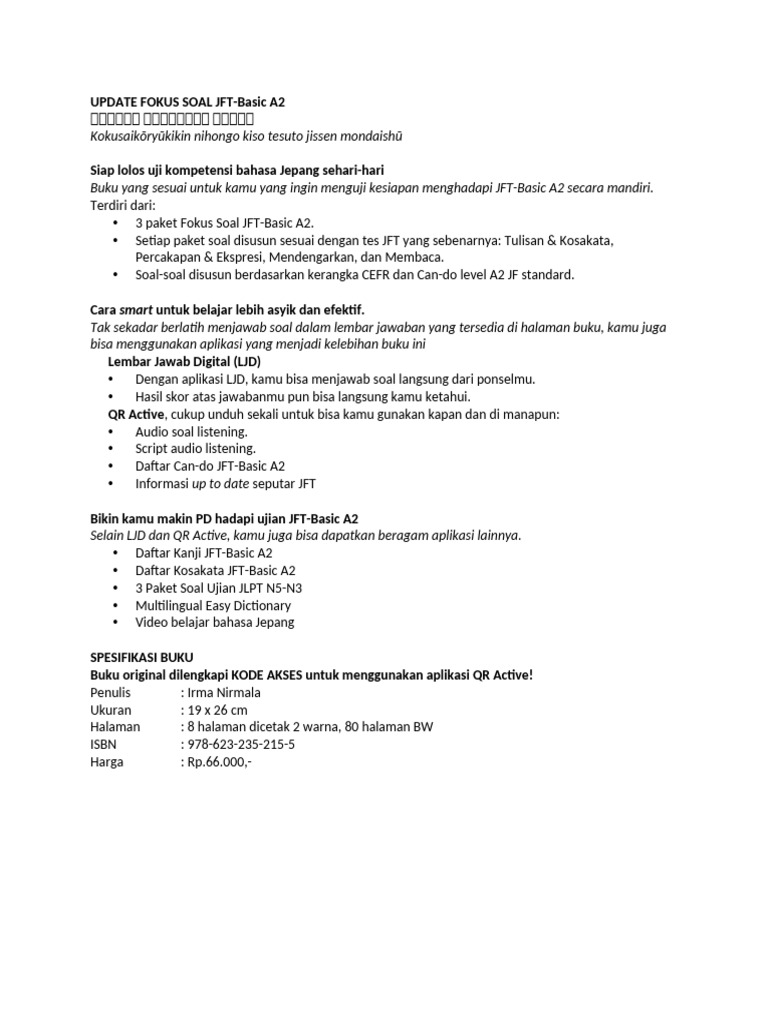 Deskripsi Fokus Soal JFT Basic A2 | PDF