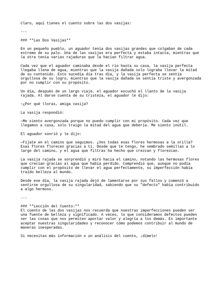 Cuento Las Dos Vasijas Pdf
