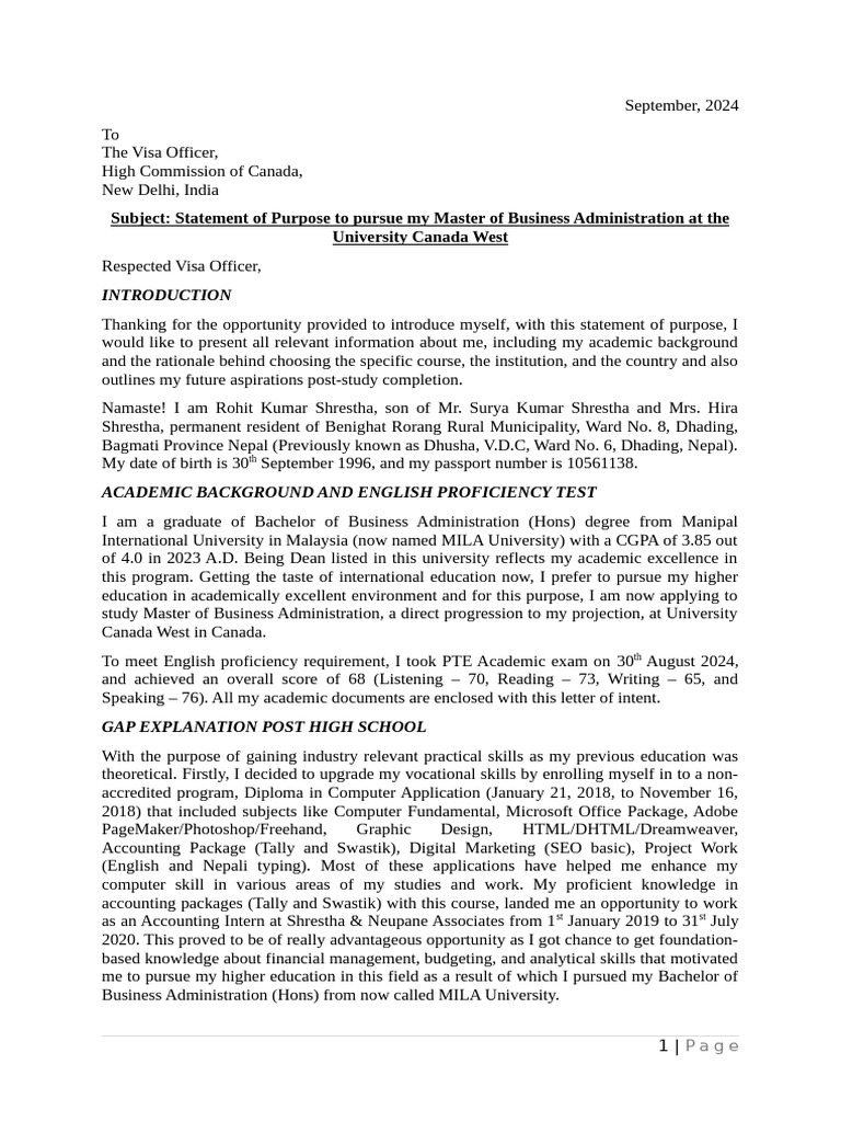 Revised Statement of Purpose | PDF | Master Of Business Administration ...