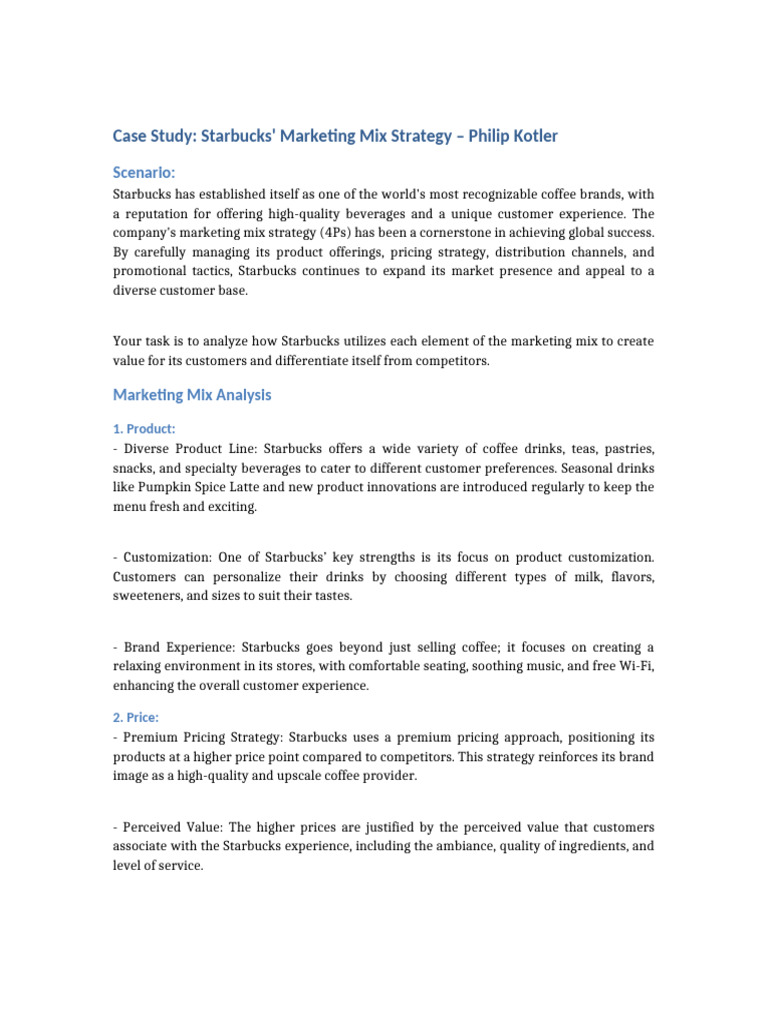 Starbucks' Strategic Marketing Mix | PDF | Starbucks | Brand