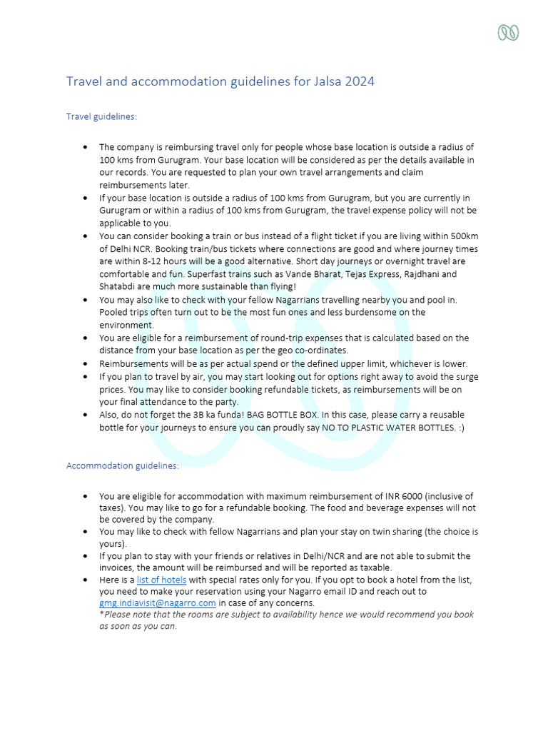 Travel and accommodation guidelines for Jalsa 2024 | PDF | Payments | Taxes