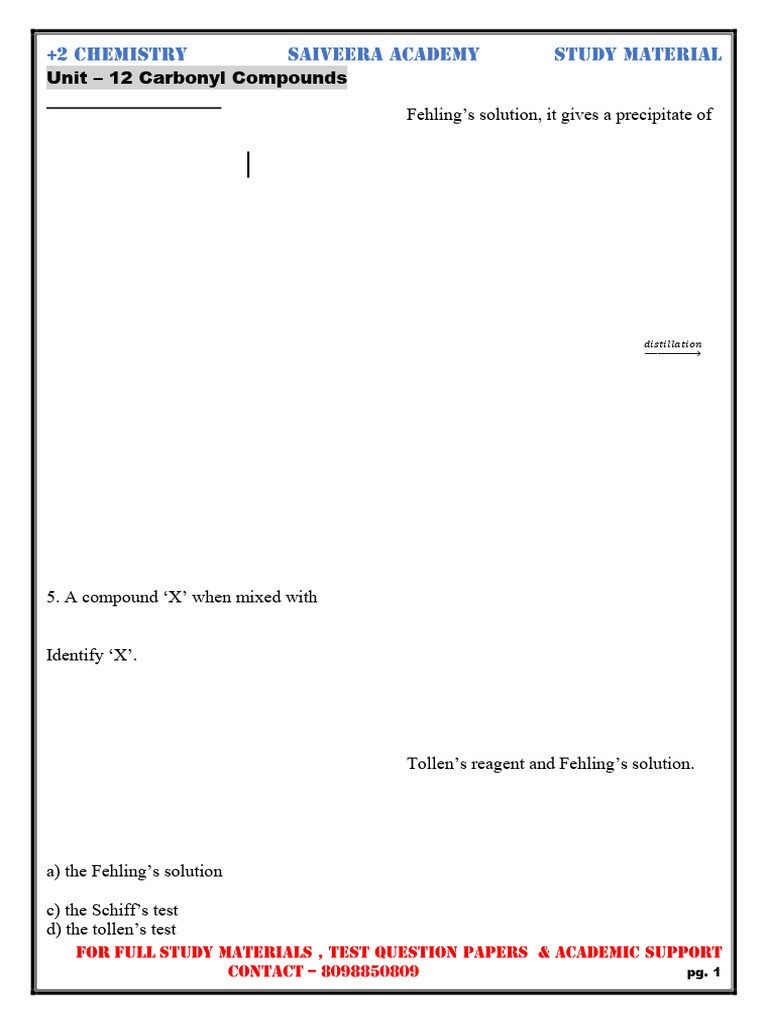 namma_kalvi_12th_chemsitry_unit_12_study_material_english_medium_216129 | PDF | Ester | Aldehyde