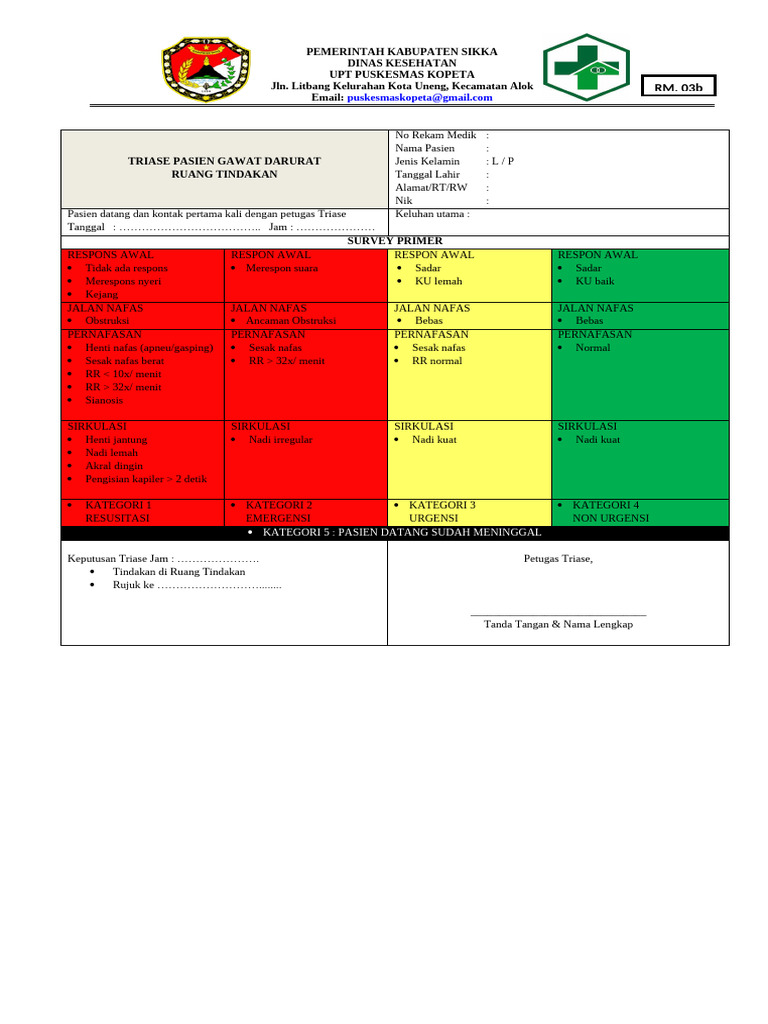 RM. 03b Triase Gawat Darurat Ruang Tindakan | PDF