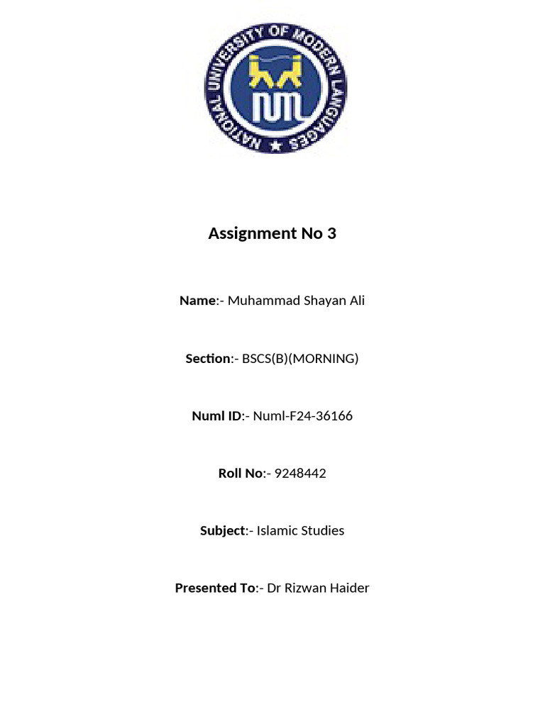 Assignment No 3 Isl | PDF | Hadith | God In Islam
