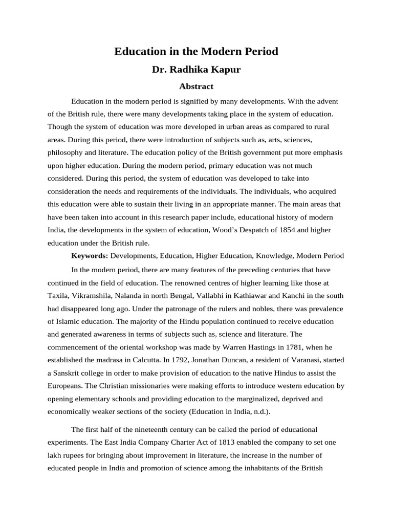 EducationintheModernPeriod Paper6 | PDF | Teachers | Female Education