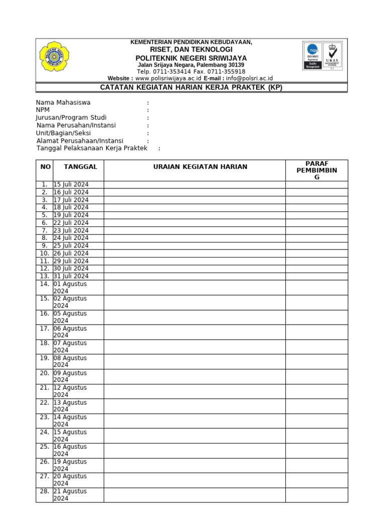 format catatan harian pln | PDF