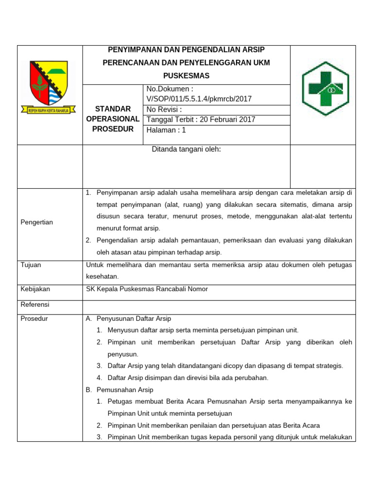 5.5.1.4 SOP Penyimpanan dan Pengendalian Arsip | PDF