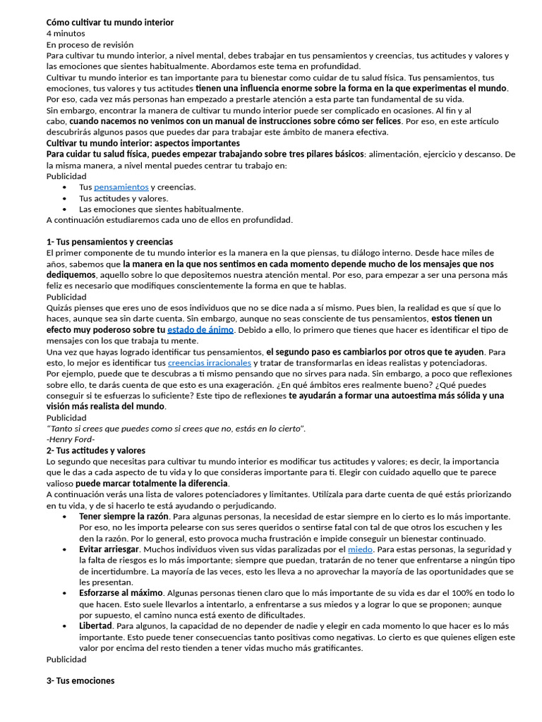 Cómo Cultivar tu Mundo Interior | PDF | Las emociones | Mente