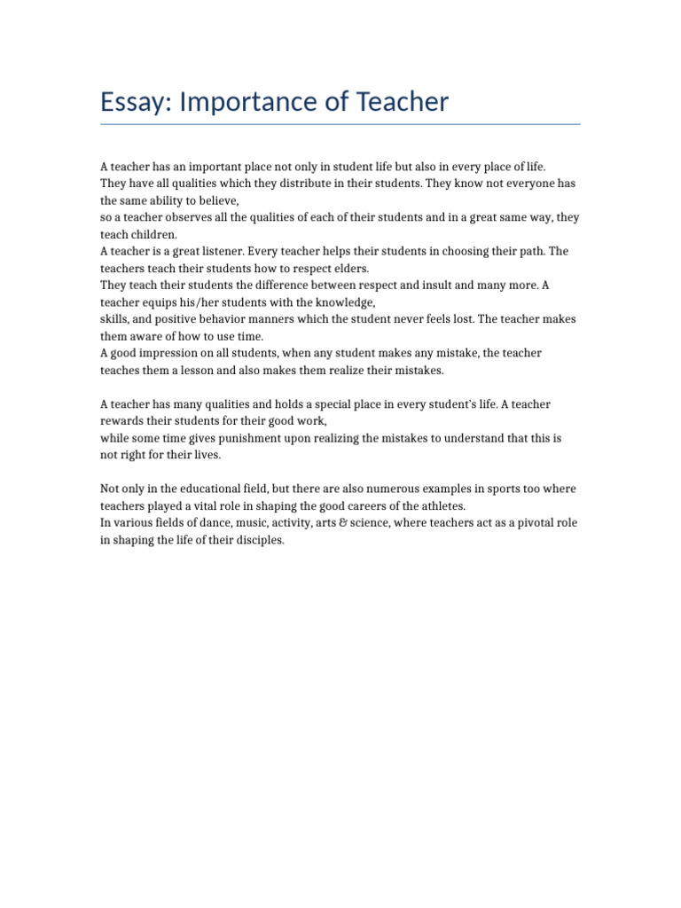 Importance of Teacher Essay | PDF