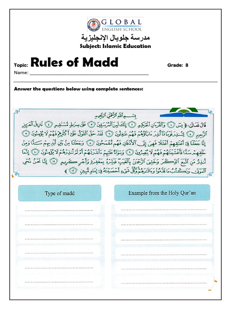 G8 - RWS3 - Rules of Madd | PDF | Islamic Texts | Quran