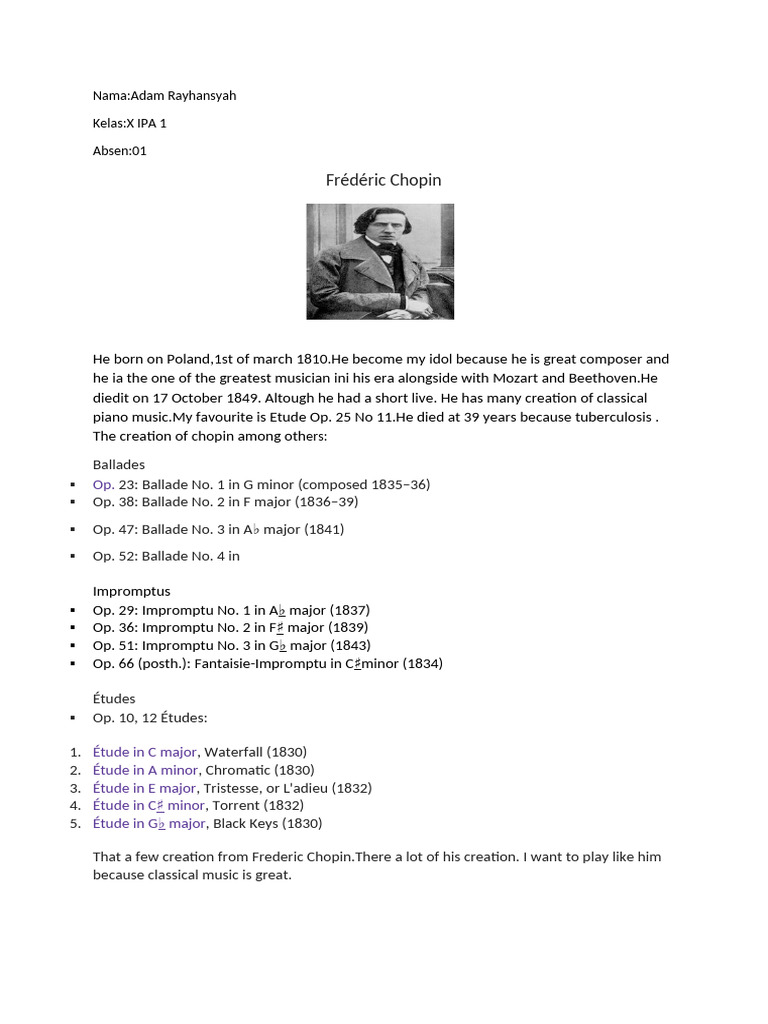 Frédéric Chopin: Composer and Works | PDF