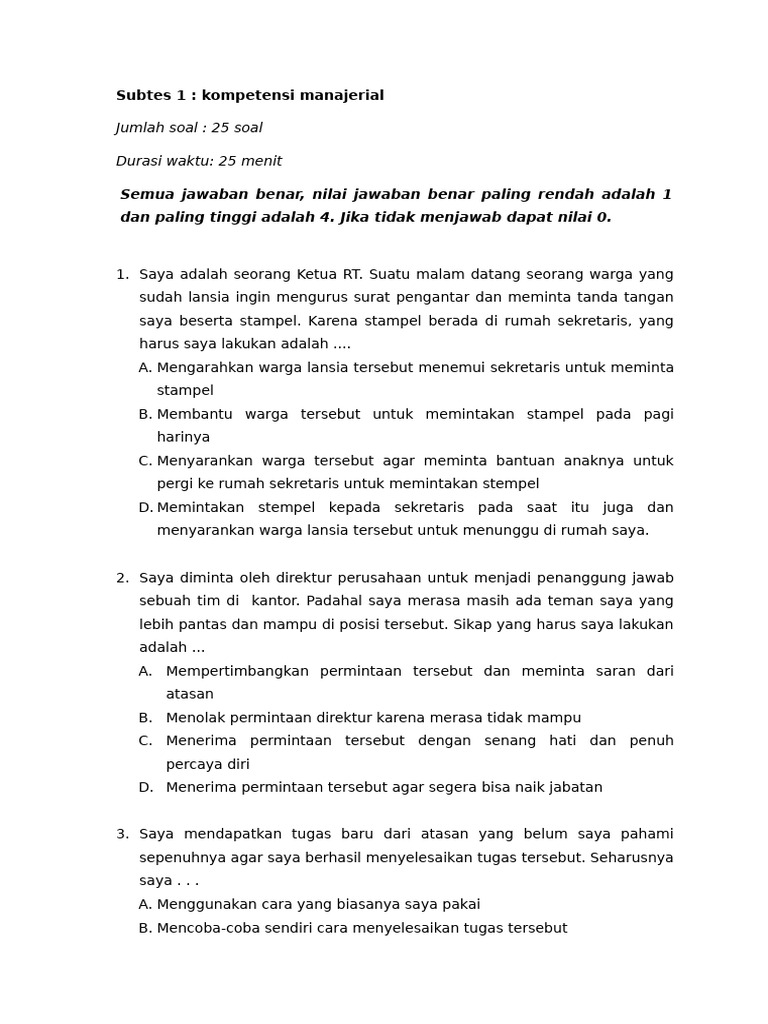 Soal Kompetensi Manajerial untuk Ujian | PDF